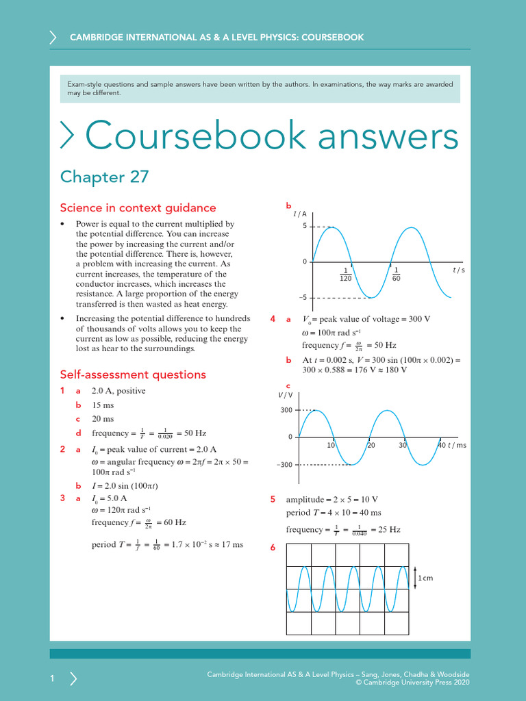 Coursebook Answers Chapter 27 Asal Physics | PDF | Rectifier | Quantity