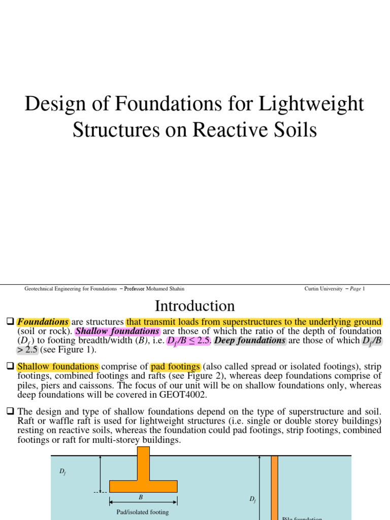 Notes 1_Design of Footings on Reactive Soils | PDF | Foundation ...