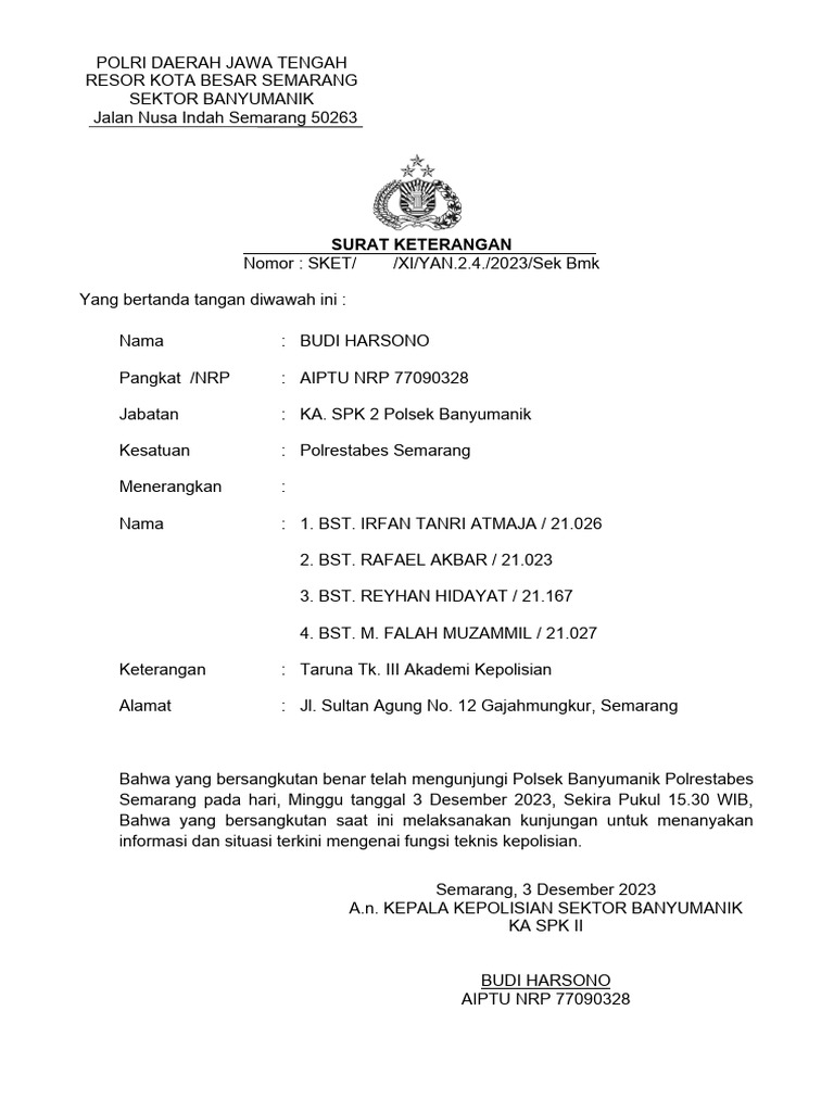 Surat Ketrangan Ka SPK 2 Akpol | PDF
