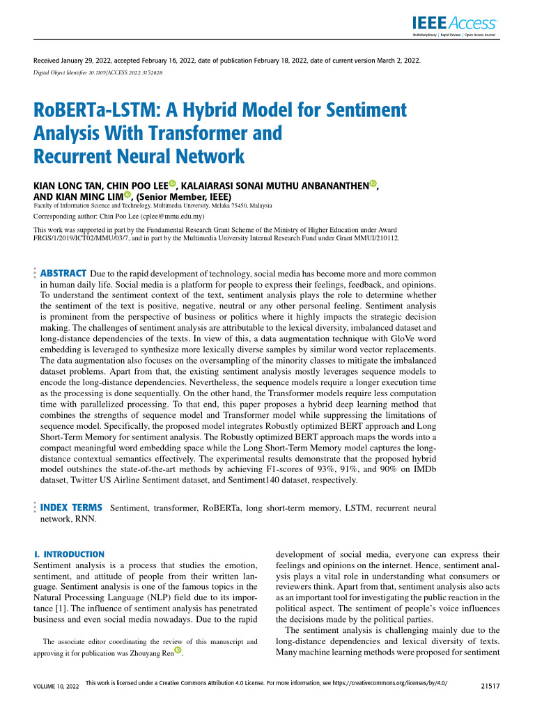 RoBERTa-LSTM A Hybrid Model For Sentiment Analysis With Transformer and Recurrent Neural Network ...