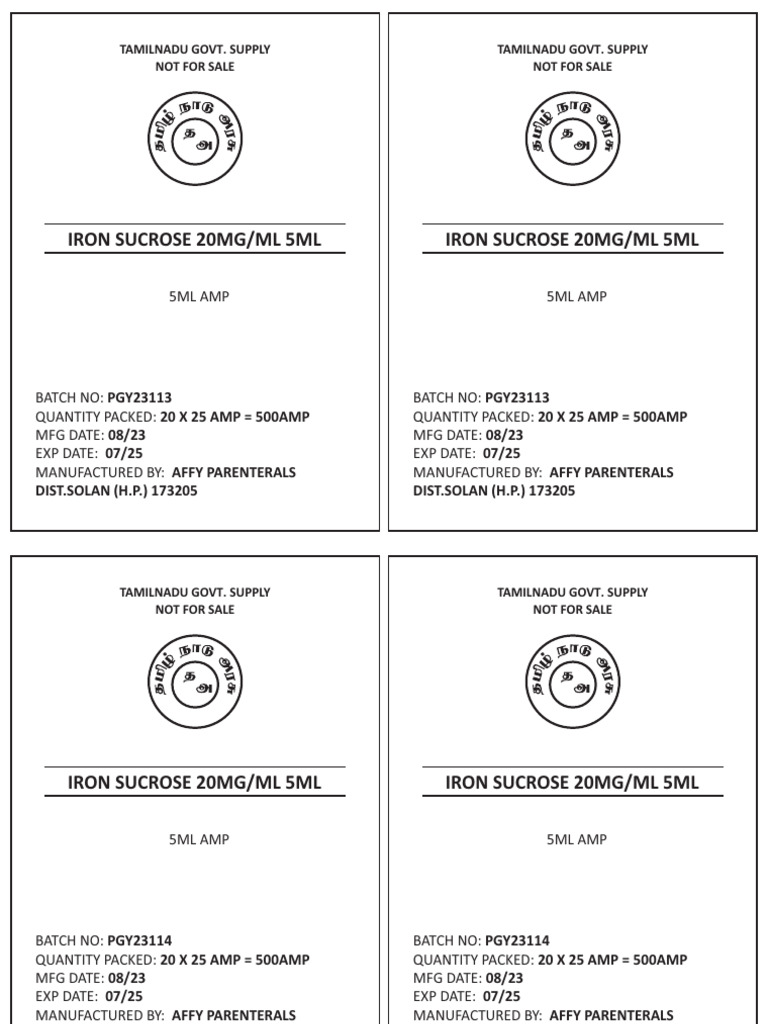 Iron Sucrose Shippar Label | PDF | Iron