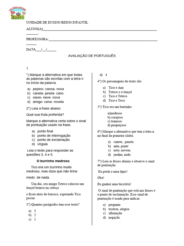 PROVA DE PORTUGUES | PDF