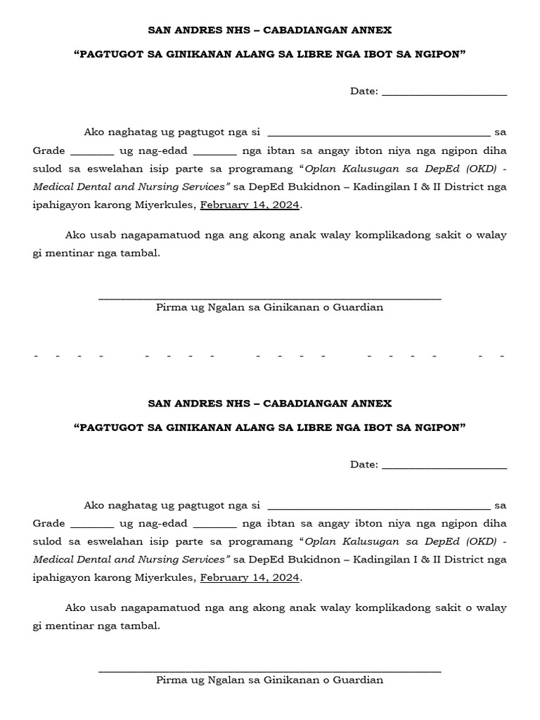 Pagtugot Sa Libre Ibot Ngipon 2024 | PDF