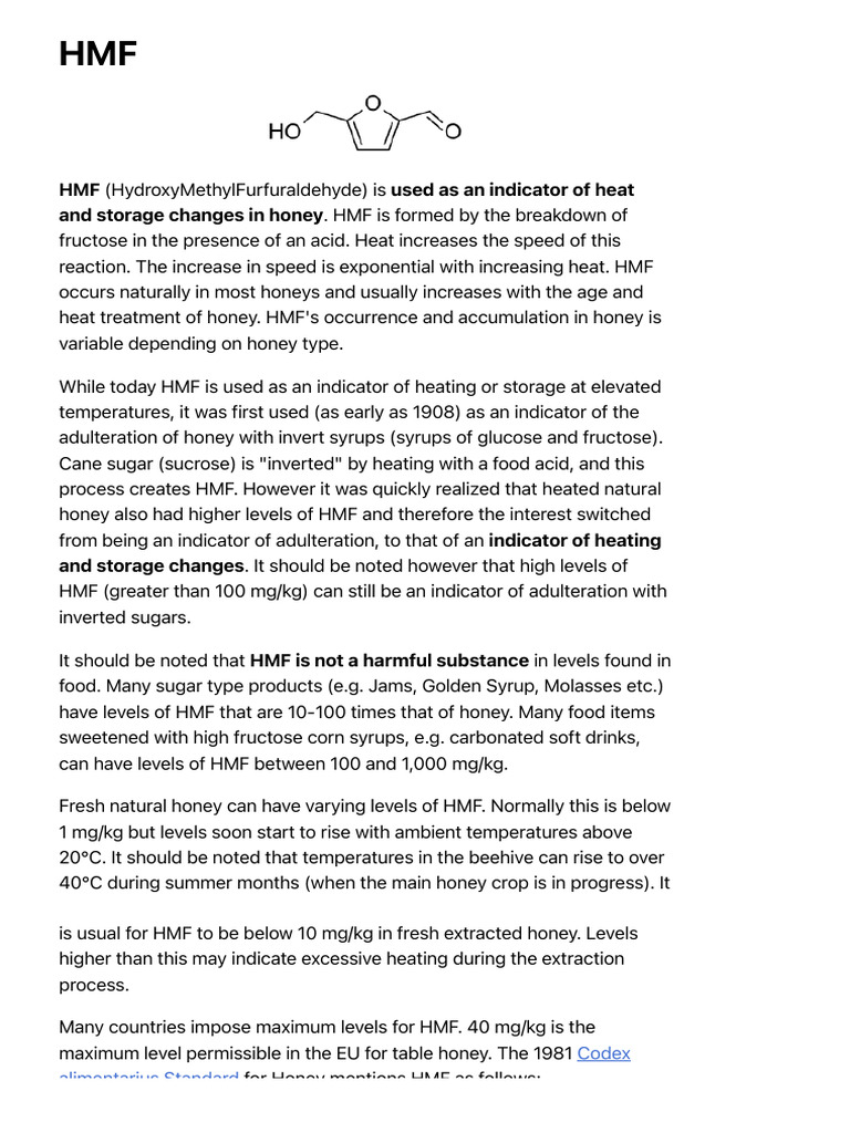 HMF - Heat and Storage Changes in Honey - Airborne Honey | PDF ...