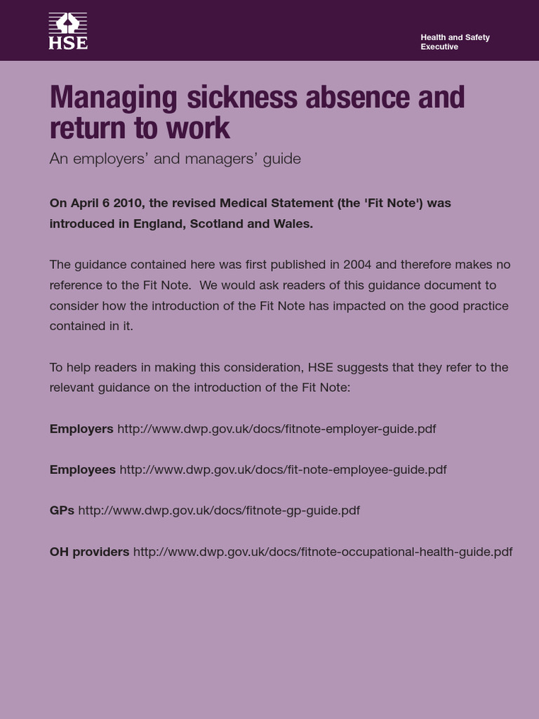 Managing Sickness Absence and Return To Work | Download Free PDF ...