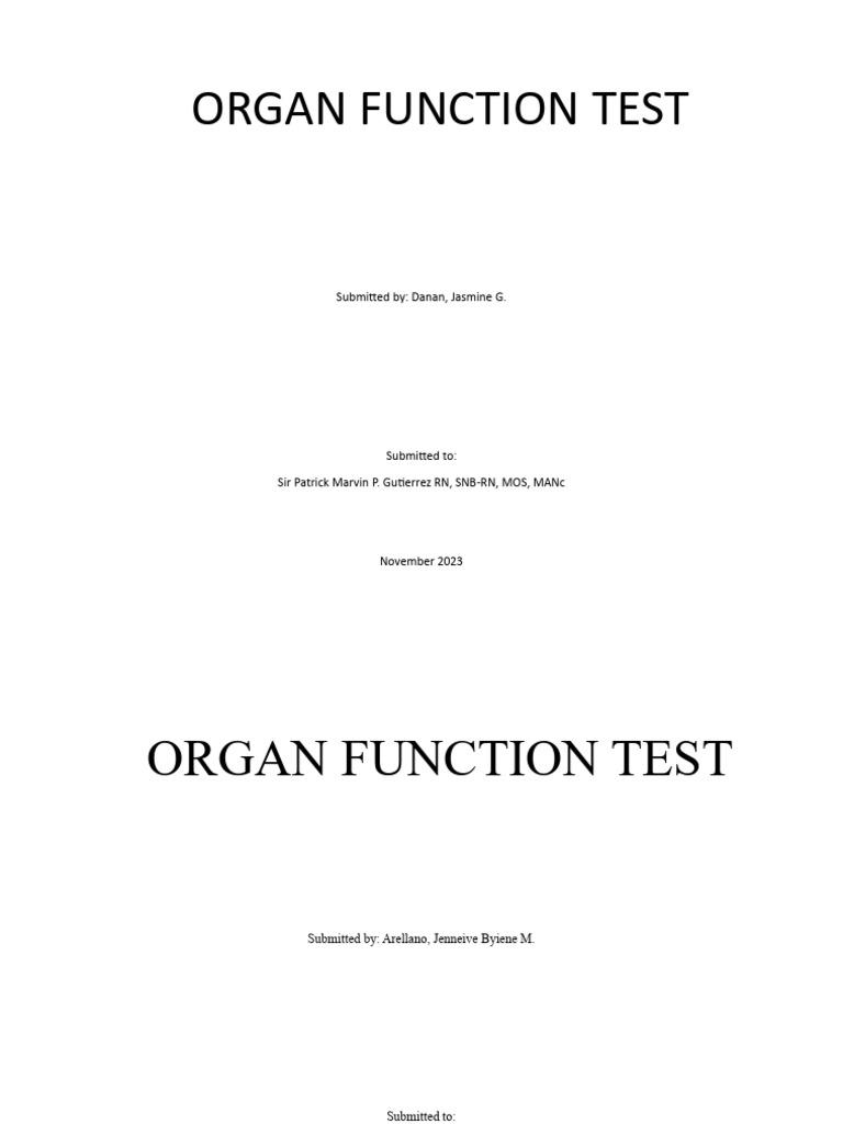 ORGAN FUNCTION TEST | PDF | Thrombus | Coagulation
