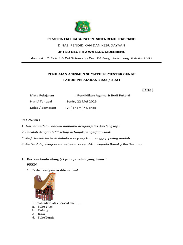 Soal UAS-PAS Kelas 3 Tema 5 - Kamimadrasah | PDF