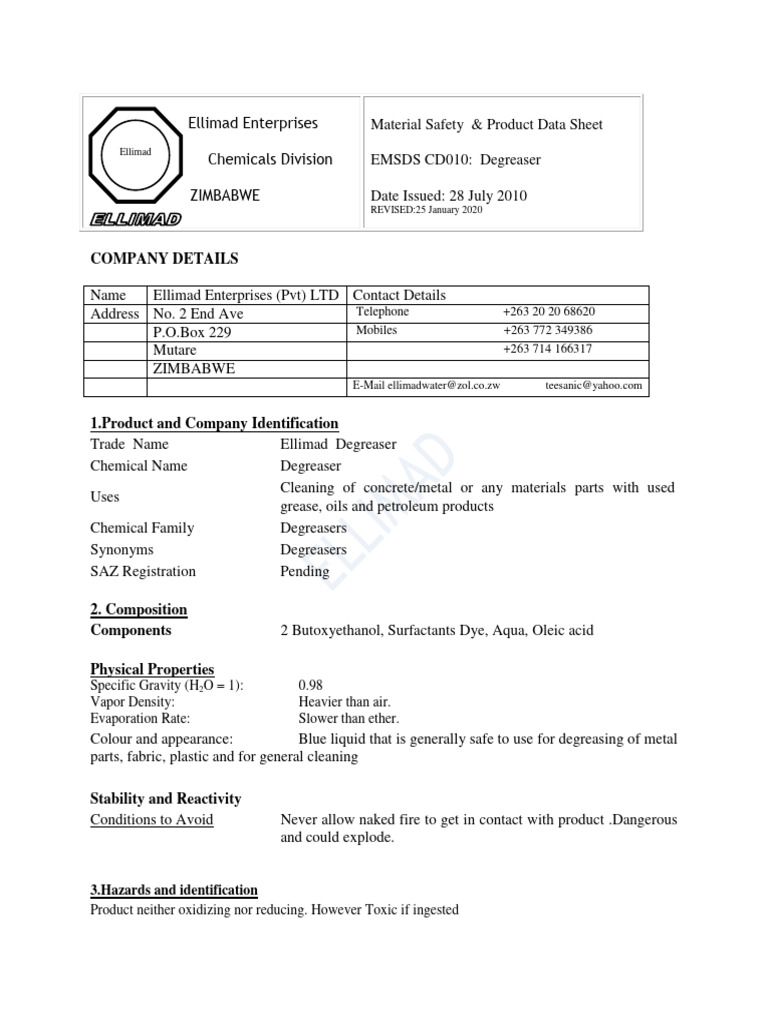 Degreaser Liquid - MSDS | Download Free PDF | Water | Personal ...