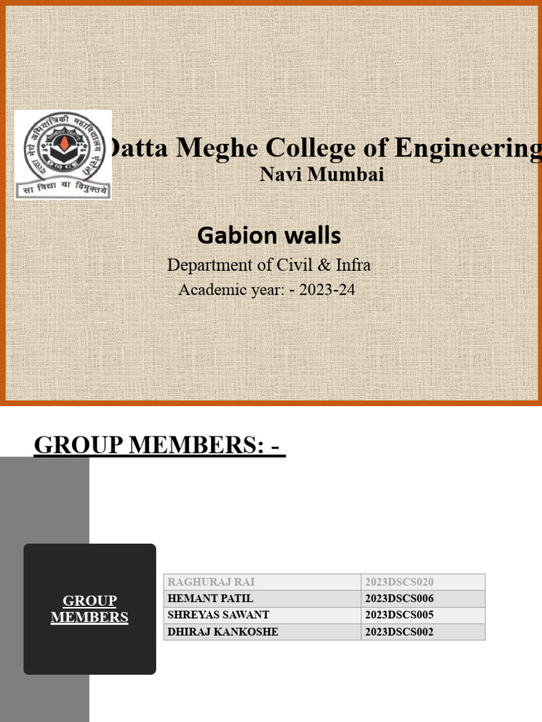 Gabion Wall PPT Mini Project | PDF | Wall | Civil Engineering