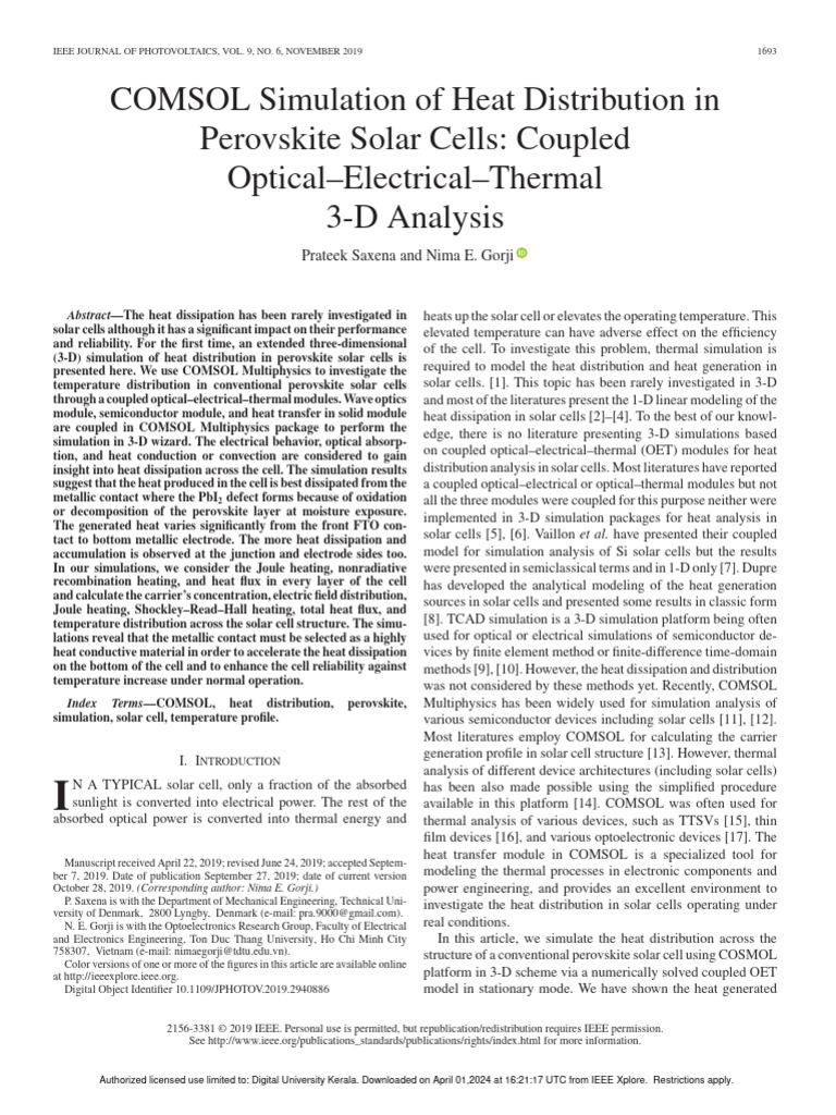 COMSOL Simulation of Heat Distribution in Perovskite Solar Cells Coupled ...