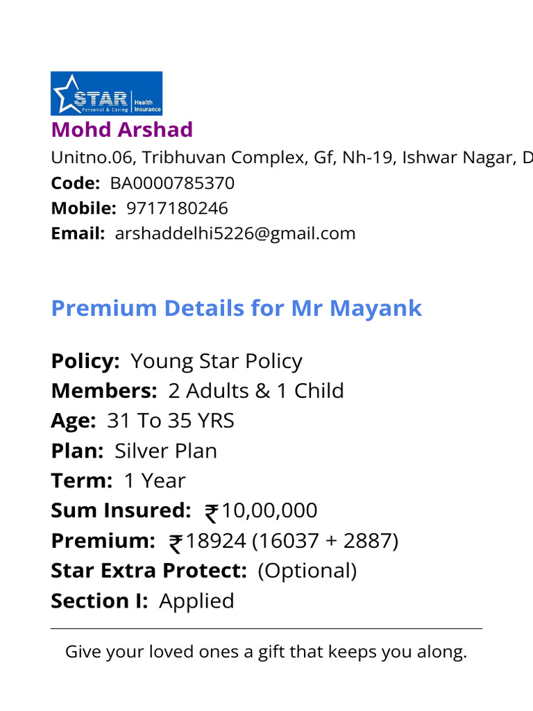 1 Year Premium Quotation | PDF | Hospital | Insurance