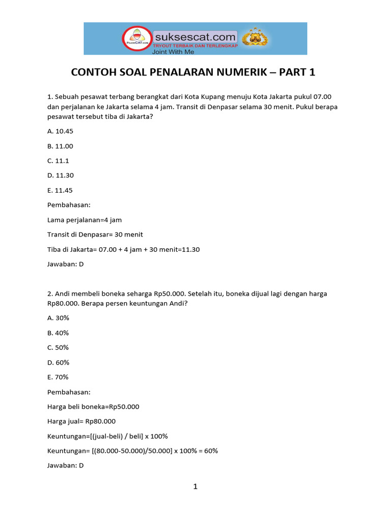 Soal Penalaran Numerik Jadi 50 Soal | PDF