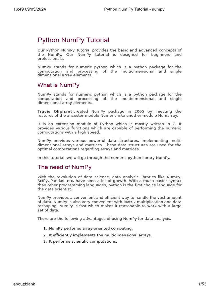 Python Num Py Tutorial - Numpy | PDF | Computer Programming | Computing Python Num Py Tutorial - Numpy | PDF | Computer Programming | Computing