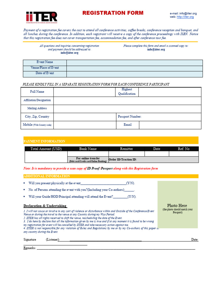 IITER Listener Registration Form-New | PDF | Fee | Visa Inc.