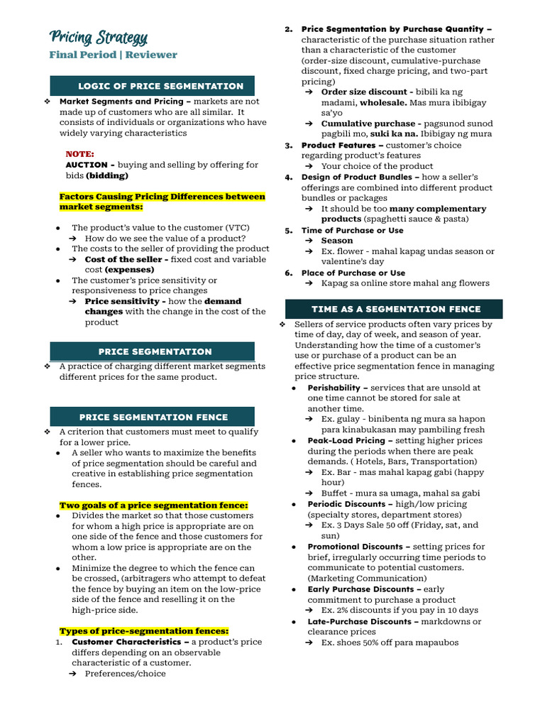 Pricing Strategy Reviewer | Download Free PDF | Pricing | Prices