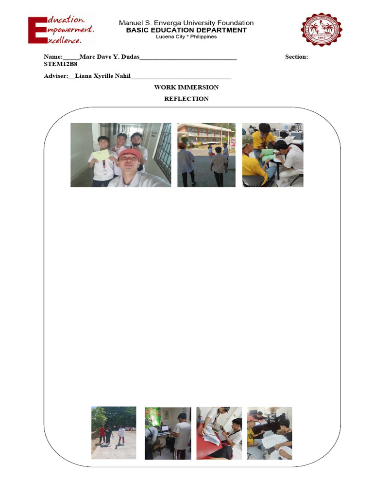 006 Work Immersion Reflection | PDF