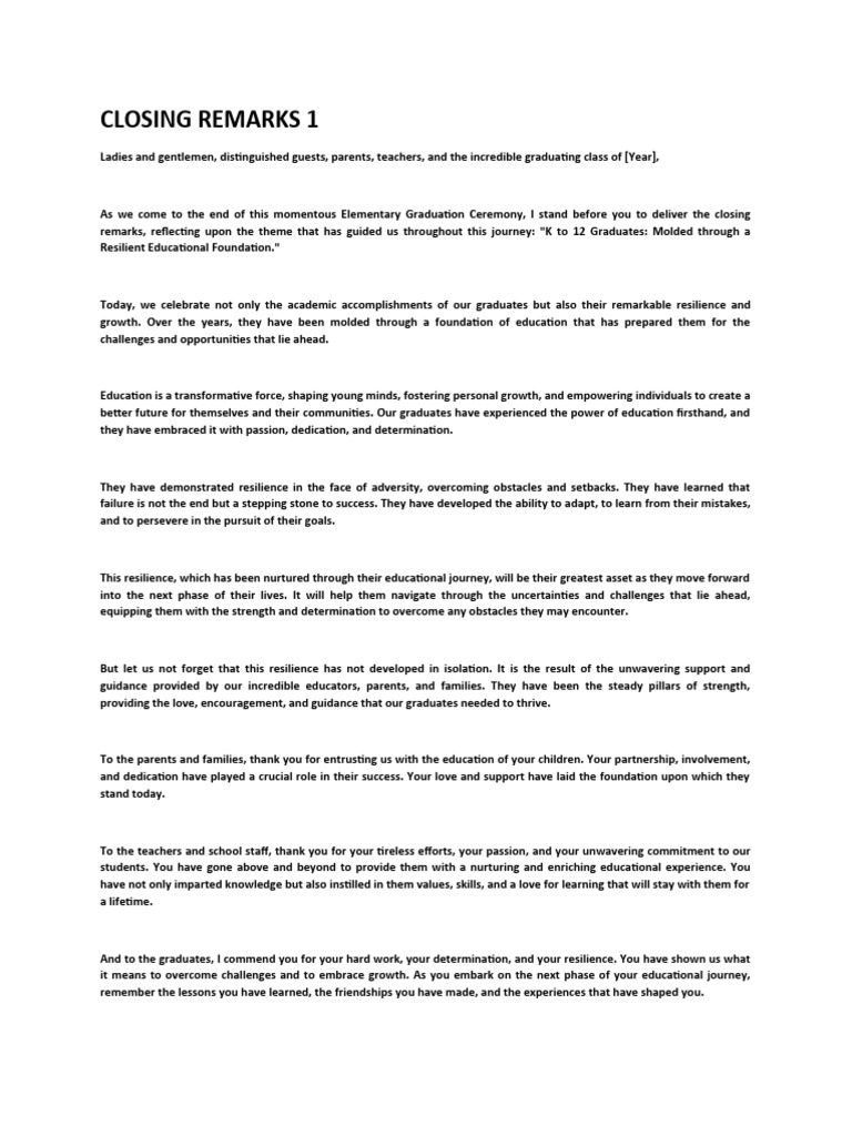 Closing Remarks | PDF | Psychological Resilience | Psychology