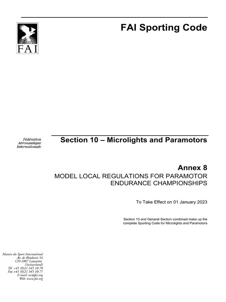 FAI Sporting Code: Section 10 - Microlights and Paramotors | PDF | Aviation