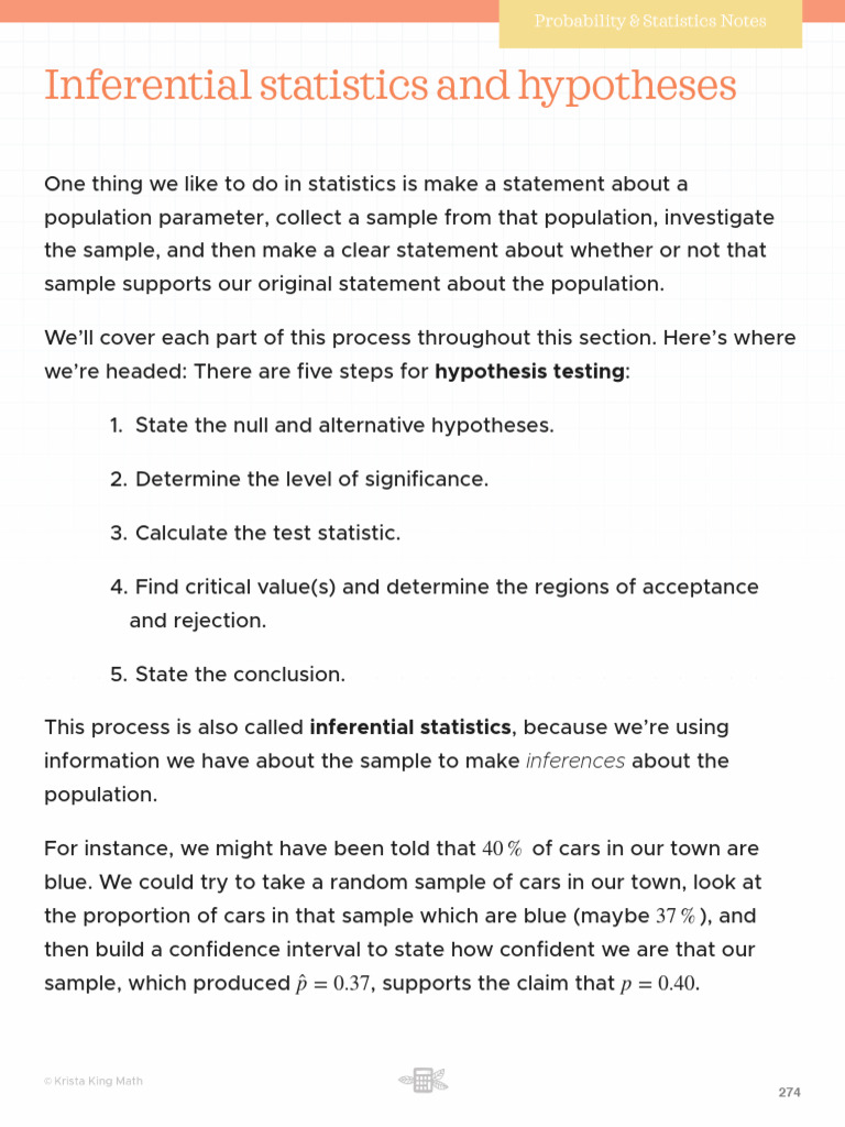 Inferential Statistics And Hypotheses Pdf Statistics Statistical Hypothesis Testing