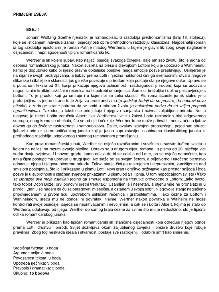 HRV Probni Ispit 2023. - Primjeri Školskih Eseja | PDF