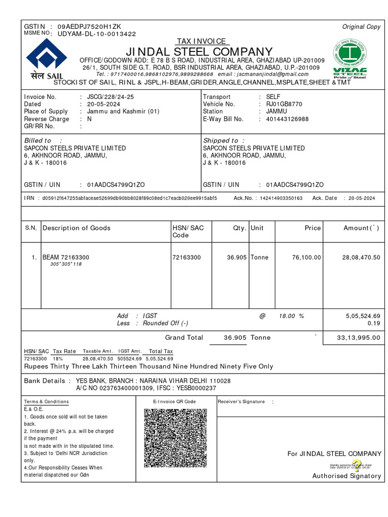 Jindal Steel Company: Billed To: Shipped To | PDF | Government Finances ...