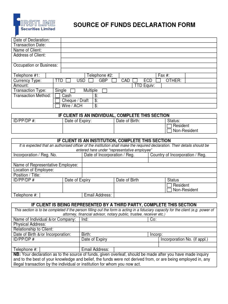 Source of Funds Declaration Form | PDF | Economies | Private Law