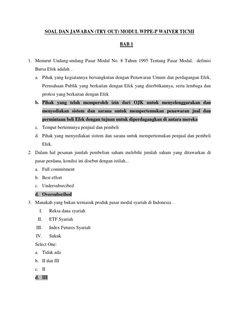 Soal Dan Jawaban Try Out Wppe-P Waiver Ticmi | PDF
