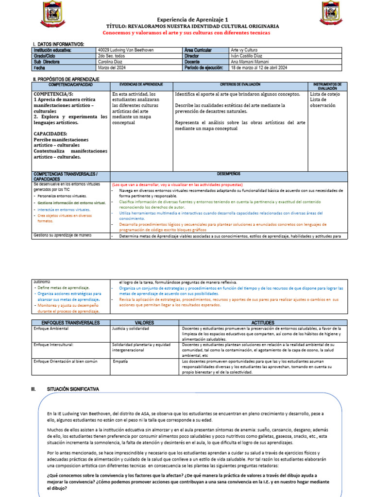 FORMATO EDA 2024 2do | PDF | Aprendizaje | Evaluación