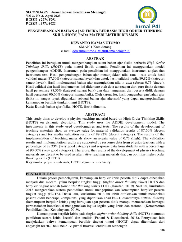 PENGEMBANGAN - BAHAN - AJAR - FISIKA - BERBASIS - HIGH - ORDER GGGGGGGGGGGGGGGG | PDF | Seni