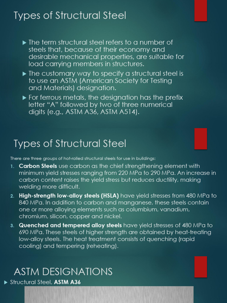 Types and Properties of Structural Steel | PDF | Deformation (Engineering) | Steel
