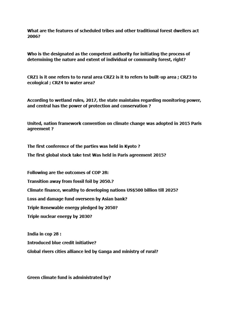 Environment Questions Revision | PDF | Carbon Sequestration | Climate ...