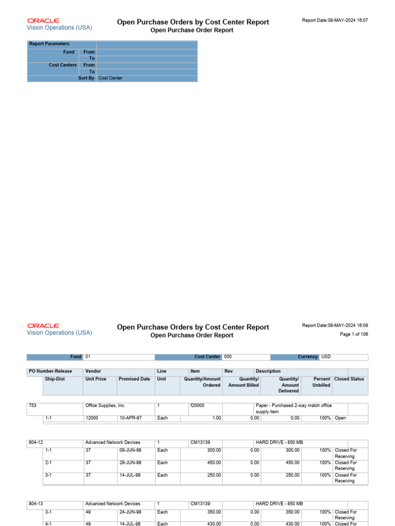 Open Purchase Orders Report by 080524 | PDF | Computer Hardware | Computing
