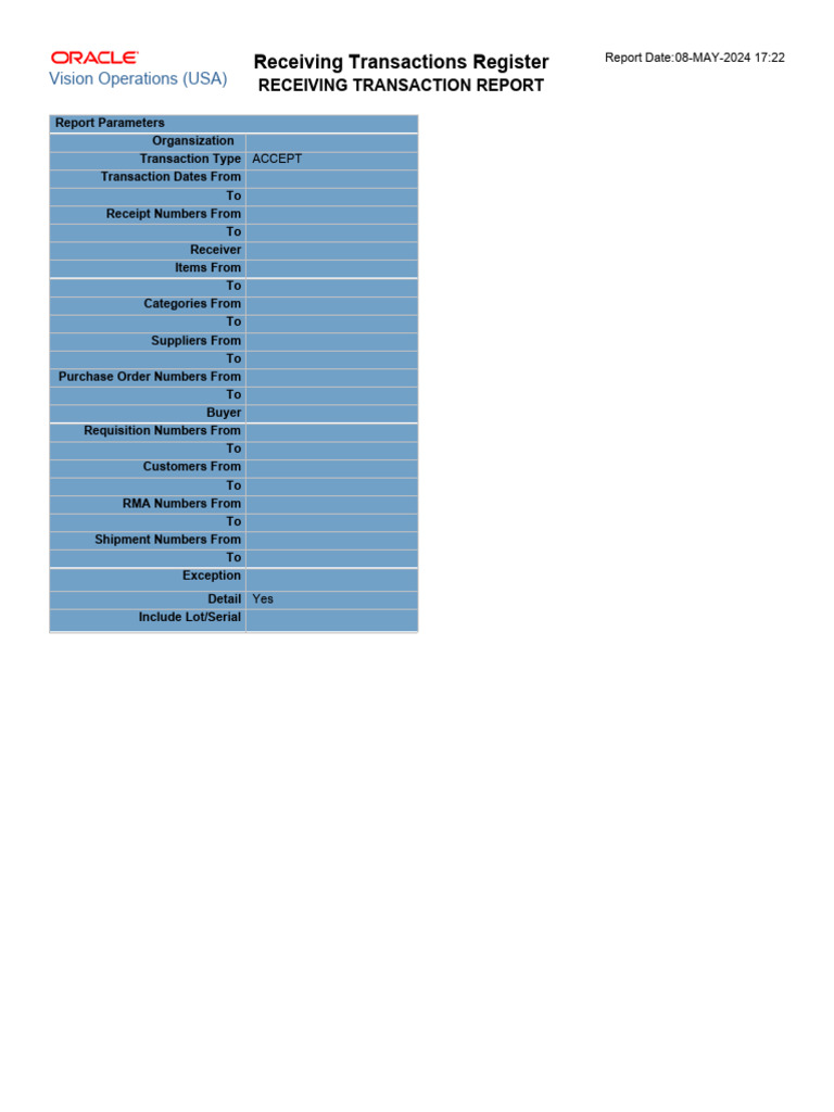 Receiving Transactions Registe 080524 | PDF | Receipt | Business