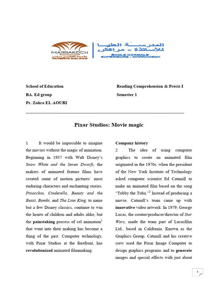 Pixar Studios: Movie Magic Pixar Studios: Movie Magic | PDF | Pixar ...