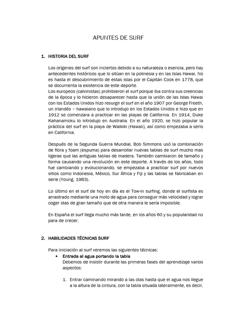 Historia y técnicas del surf | PDF | Ciencias de la Tierra | Deportes ...