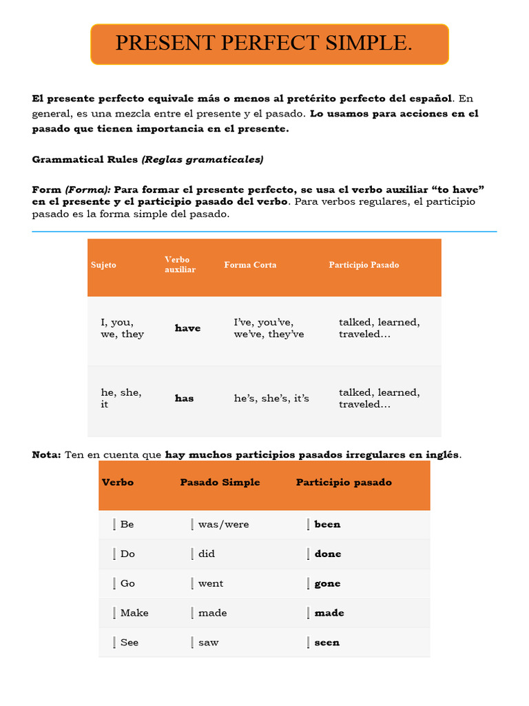 PRESENT PERFECT SIMPLE | PDF | Gramática | Lingüística
