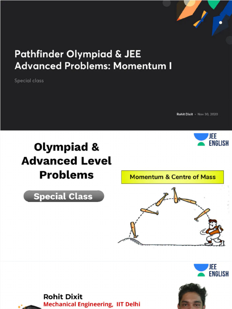 Pathfinder Olympiad JEE Advanced Problems Momentum I No Anno | PDF