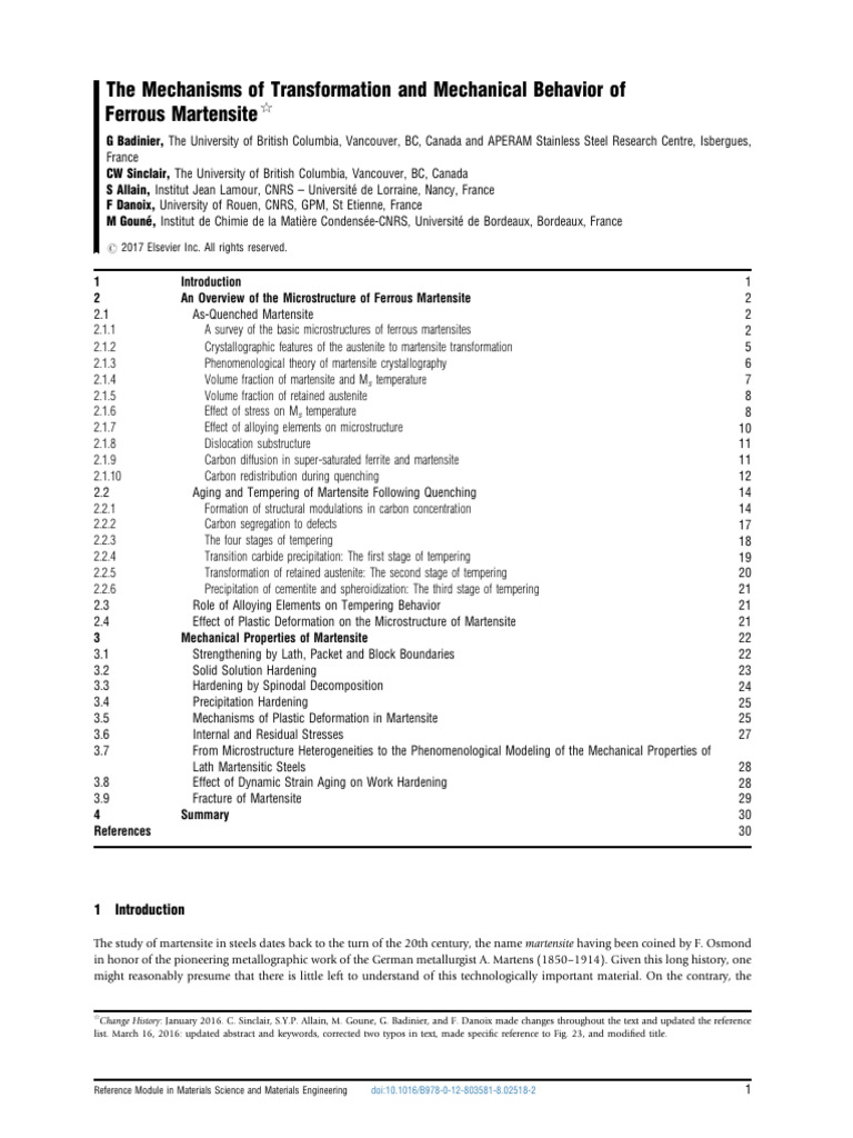 The Mechanisms of Transformation and Mechanical Behavior Of | PDF ...