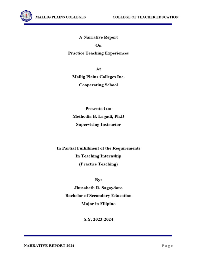 Jhusabeth Narrative Report | PDF | Teachers | Mentorship