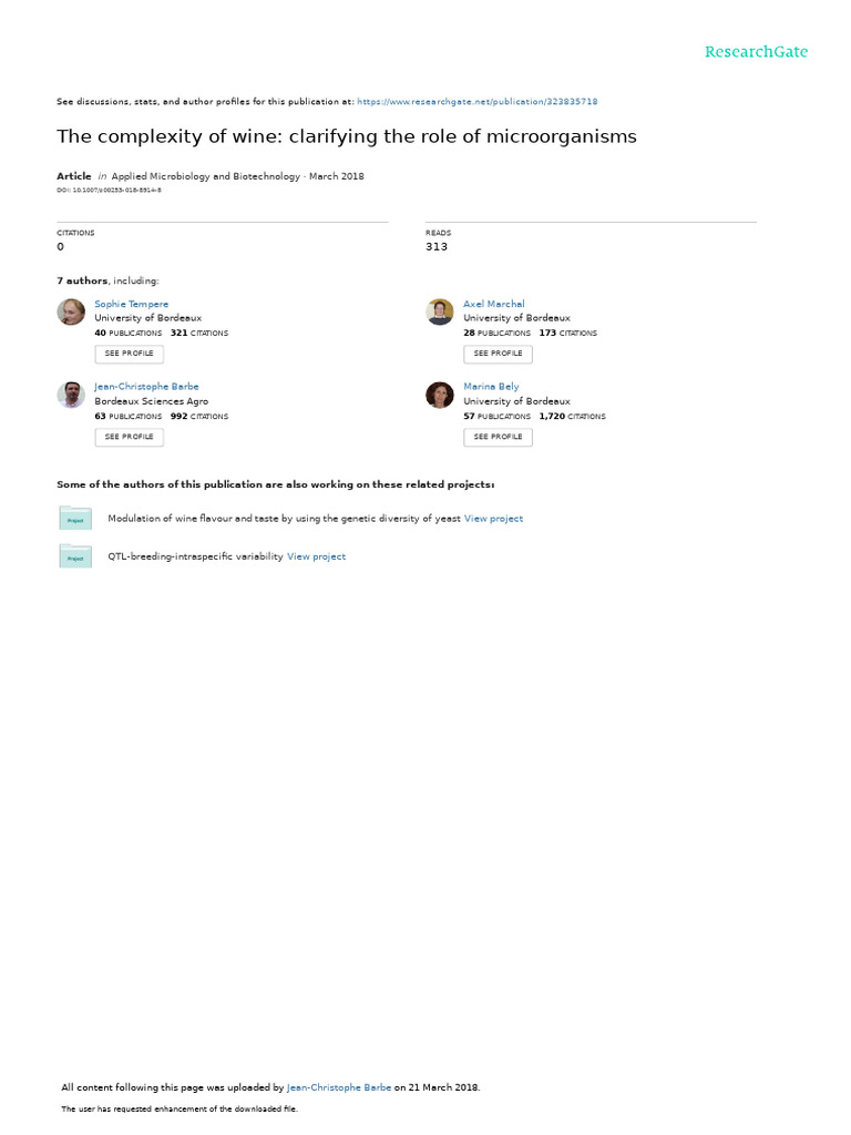 Tempère Et Al. 2018. The Complexity of Wine Clarifying The Role of Microorganisms | PDF | Yeast ...