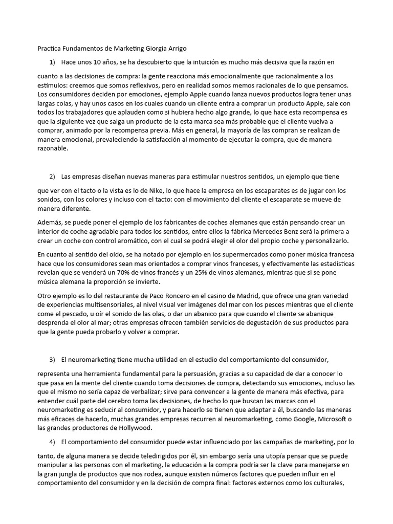 Marketing Practica Sentidos | PDF | Comportamiento | Marketing
