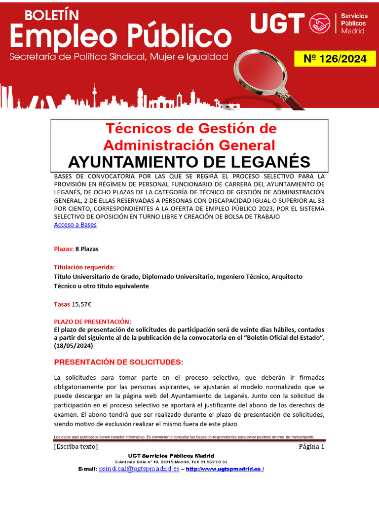 Boletín Diario de Empleo Público (23 de Mayo de 2024) | PDF | Gobierno