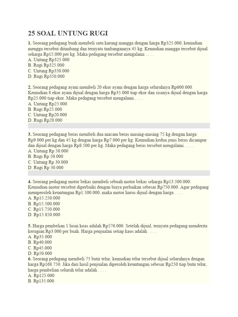 25 Soal Untung Dan Rugi | PDF