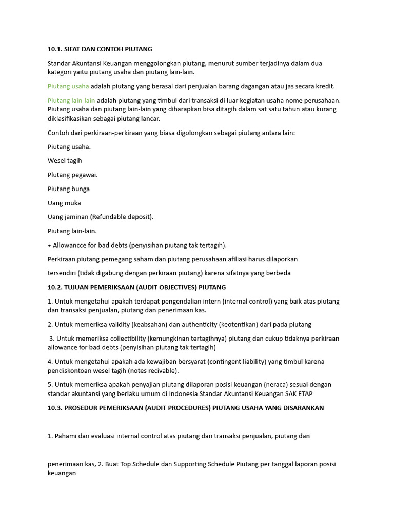 Piutang Usaha Piutang Lain-Lain: 10.1. Sifat Dan Contoh Piutang | PDF