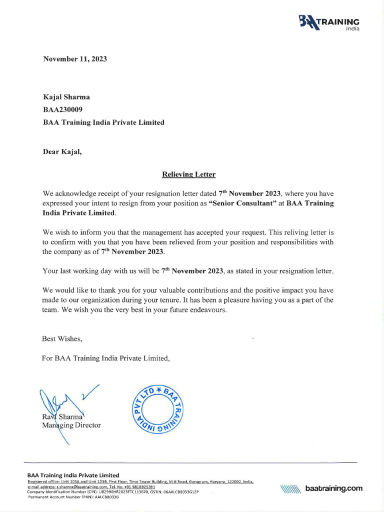 BAA230009 - Relieving Letter | PDF