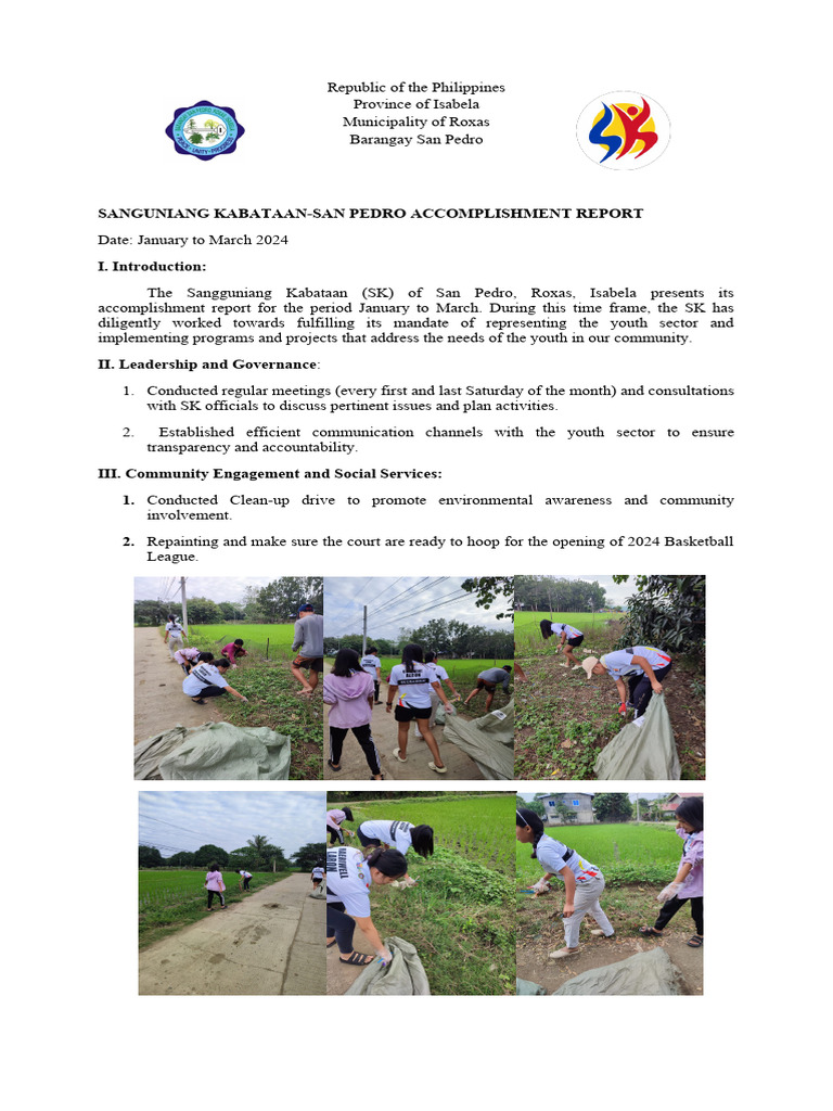 SK Accomplishment Report Jan March 2024 | PDF