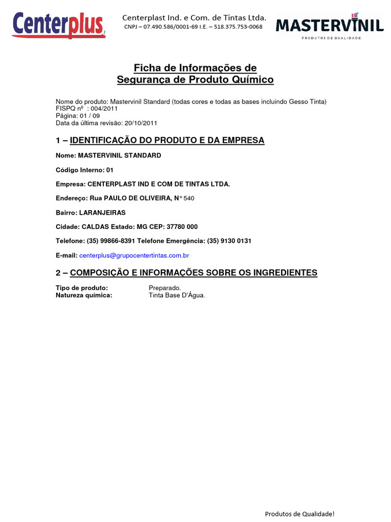Fispq Centerplus Standard | Download grátis PDF | Tinta | Desperdício