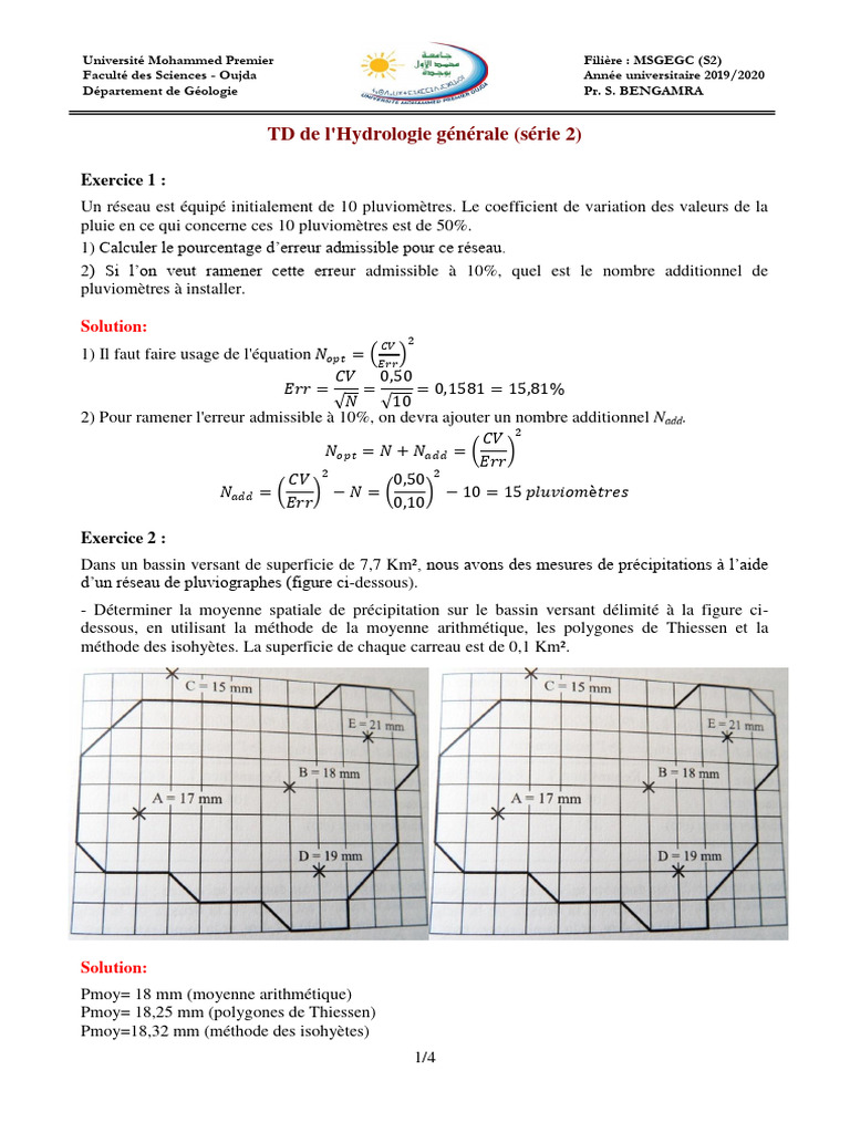 TD2 Hydrologie Corrig | PDF | Humidité | Atmosphère de la Terre