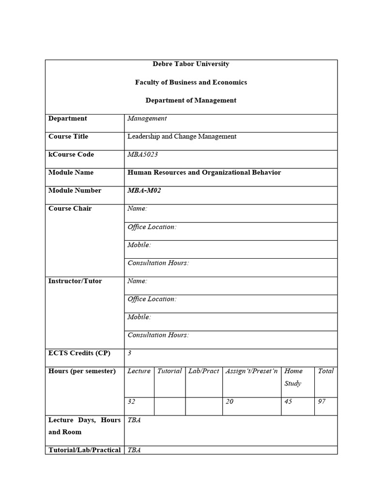 Leadership and Change Management Course Outline MBA | PDF | Leadership ...