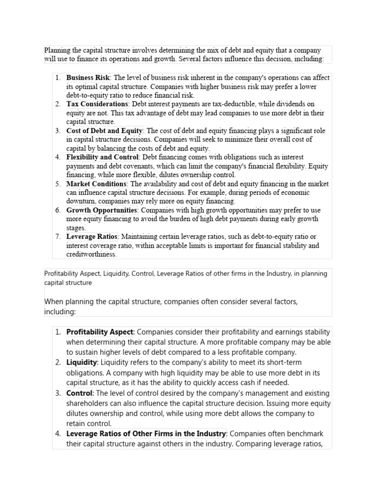 factors affecting capital stractutre | PDF | Capital Structure | Dividend